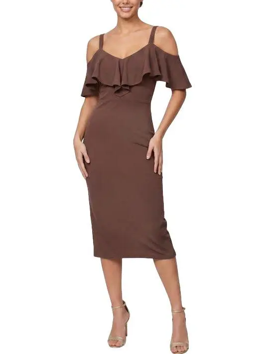 Rachel Rachel Roy Marcella Off The Shoulder Ruffle Midi Dress - Mocha