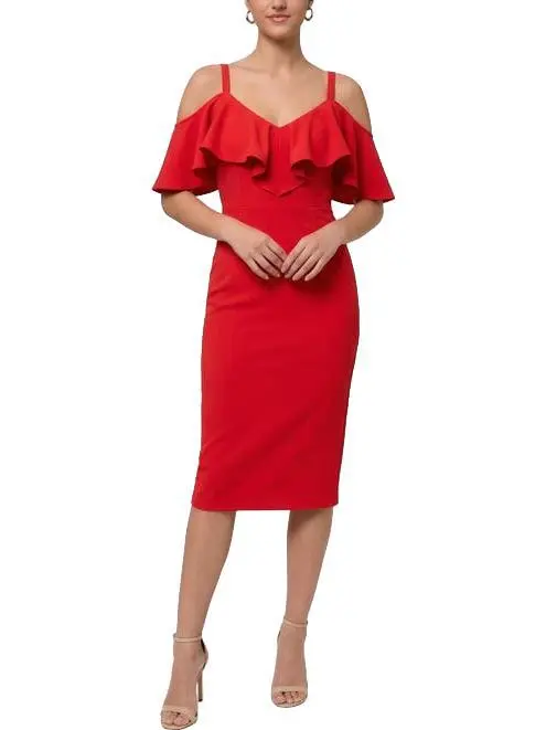 Rachel Rachel Roy Marcella Off The Shoulder Ruffle Midi Dress - Rio Red