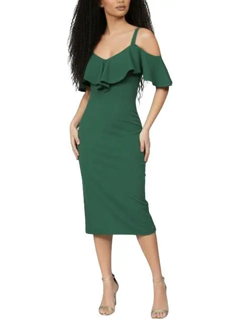 Rachel Rachel Roy Marcella Off The Shoulder Ruffle Midi Dress - Spruce
