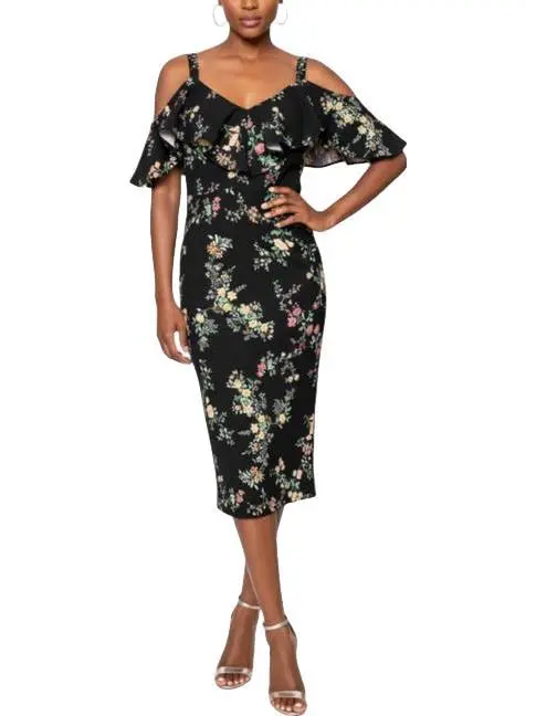 Rachel Rachel Roy Marcella Printed Off-the-shoulder Ruffle Midi Dress - Black Fall Floral
