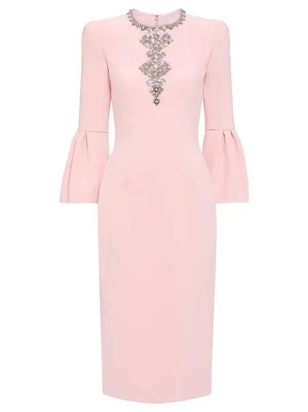 Jenny Packham Margoni Bell-sleeve Embellished Midi Dress - Bunny