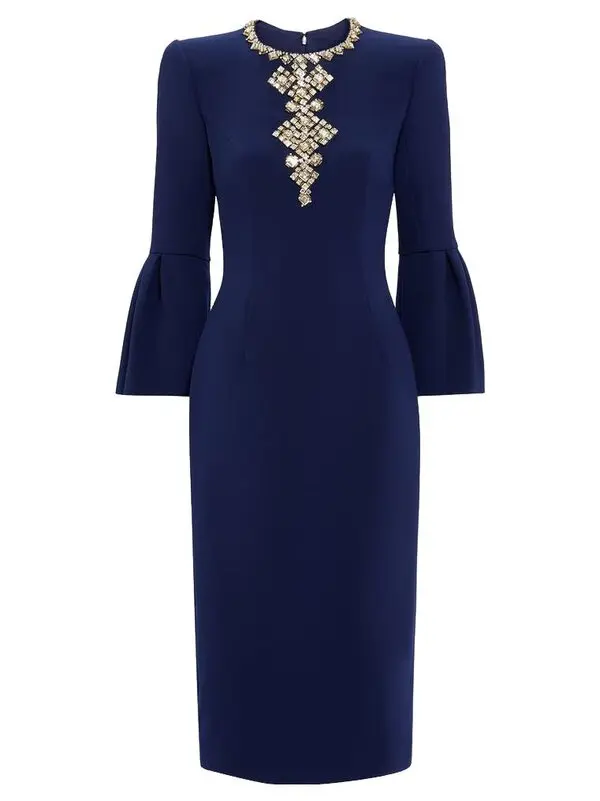 Jenny Packham Margoni Bell-sleeve Embellished Midi Dress - Midnight Kiss