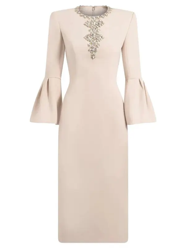 Jenny Packham Margoni Bell-sleeve Embellished Midi Dress - Moonstone