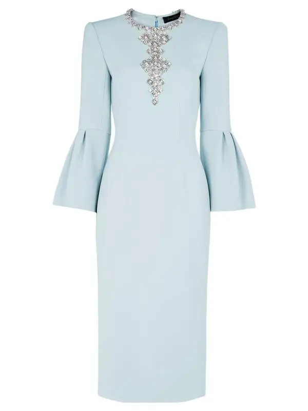 Jenny Packham Margoni Bell-sleeve Embellished Midi Dress - Porcelain