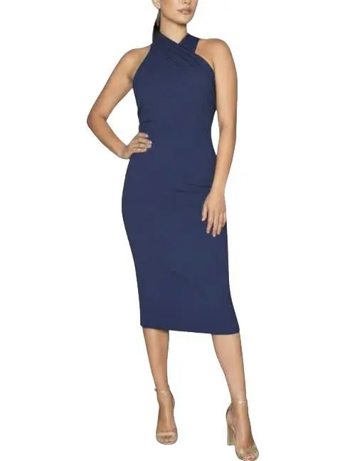 Rachel Rachel Roy Harland Crossover Halter Midi Dress - Dark Blue