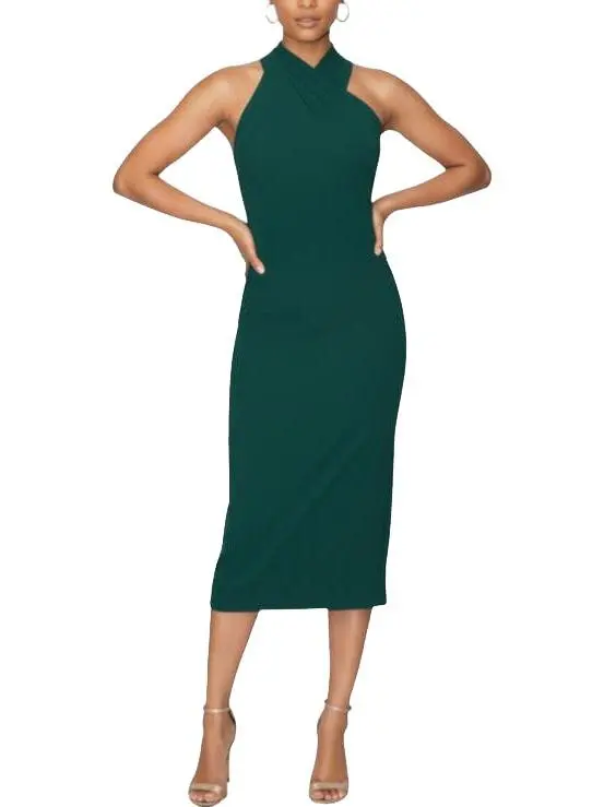 Rachel Rachel Roy Harland Crossover Halter Midi Dress - Evergreen