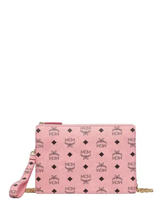 Mcm Wristlet Standing Pouch With Chain Strap - Pink