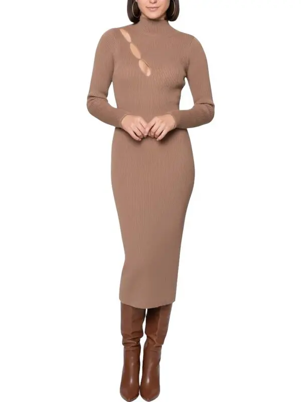 Rachel Rachel Roy Clarke Mock Neck Ribbed Sweater Midi Dress - Almond
