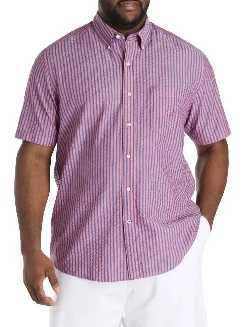 NAUTICA Big & Tall Seersucker Striped Sport Shirt - Rose Coral