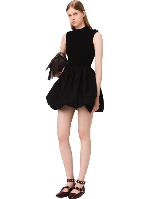 Maje Mini Ribbed Knit And Taffeta Dress - Black