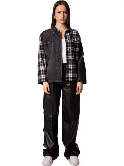 BLUE REVIVAL Plaid And Denim Shacket - Black Plaid/black Stone