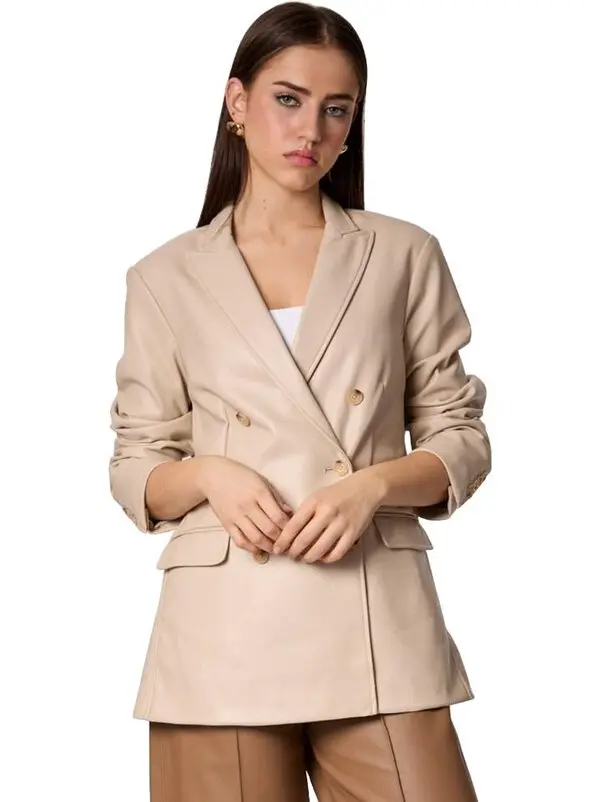 BLUE REVIVAL Vegan Leather Oversized Blazer - Bone