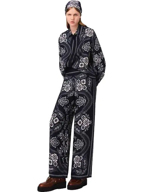 Maje Flowing Bandana Print Pants - Navy Bandana Print