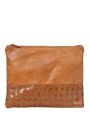 DEUX MAINS Woven Pouch - Cognac - Large