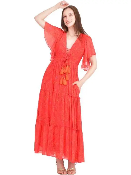 RAAS Lanna Tie Maxi Dress - Red