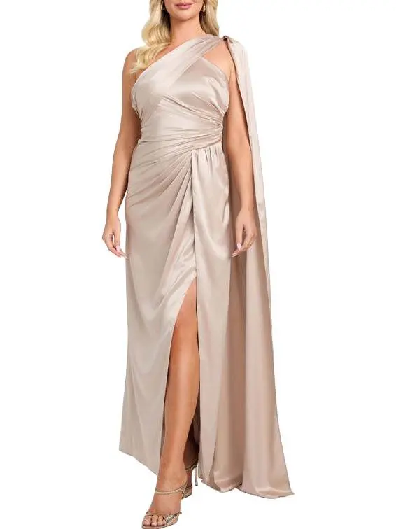 MARCIANO Aretha Draped One-shoulder Gown - Velvet Taupe