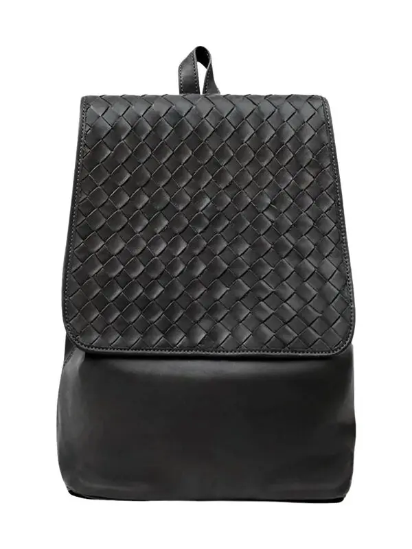 DEUX MAINS Woven Leather Backpack - Black