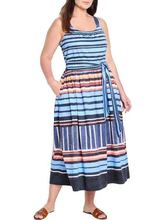 NIC+ZOE Sophie Painted Peninsula Stripe Midi Dress - Blue Multi