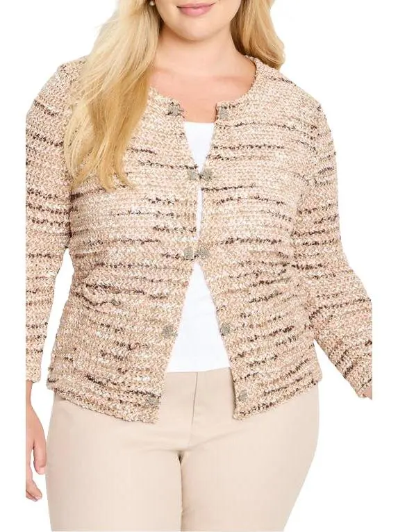 NIC+ZOE Tonal Mix Open Stitch Knit Jacket - Neutral Multi