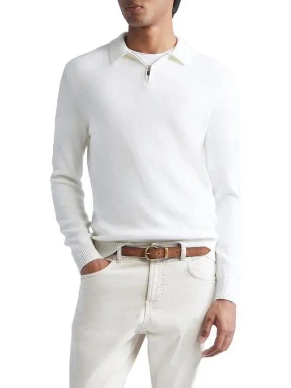 Eleventy Virgin Wool Half Zip Polo Sweater - 00 Ivory