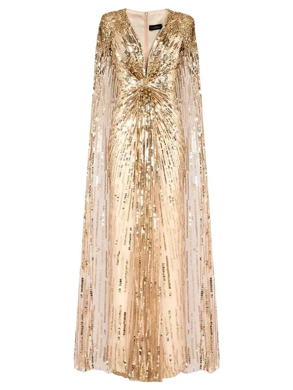 Jenny Packham Sequin-embellished Gown With Cape Sleeves - Illusion
