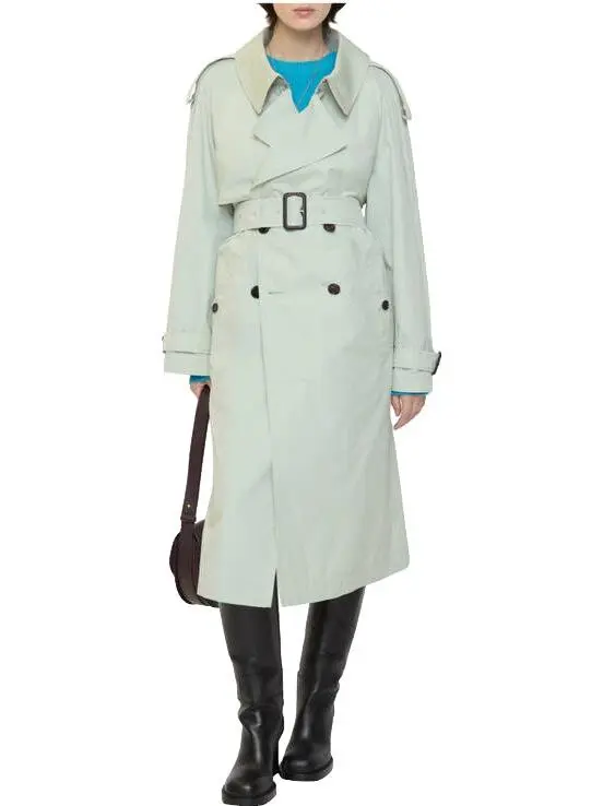 Burberry Long Relaxed Fit Gabardine Fitzrovia Trench Coat - Seafoam Green