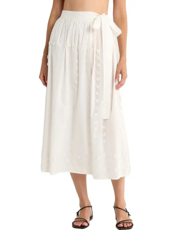 Ulla Johnson Kyla Floral Appliqué Cotton Cover-up Wrap Skirt - Pristine