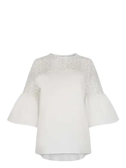 Anne Fontaine Piper Top With Sheer Sleeves - White