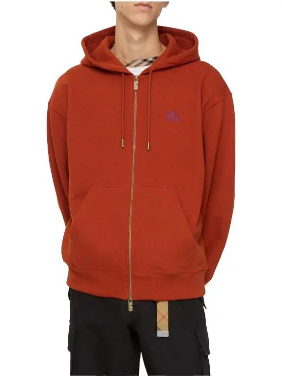 Burberry Gothic Logo Cotton Zip Hoodie - Fire Orange