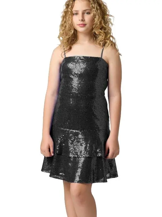 UN DEUX TROIS Sequin Bow-back Tiered Dress - Black