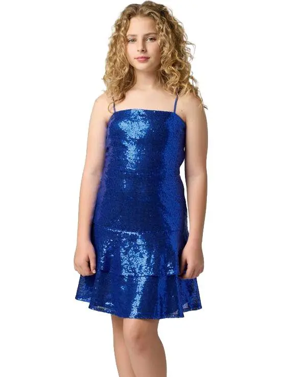 UN DEUX TROIS Sequin Bow-back Tiered Dress - Cobalt Blue