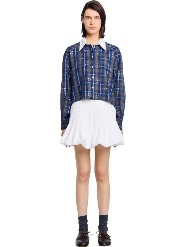 Sandro Rhinestone Checkered Shirt - Blue