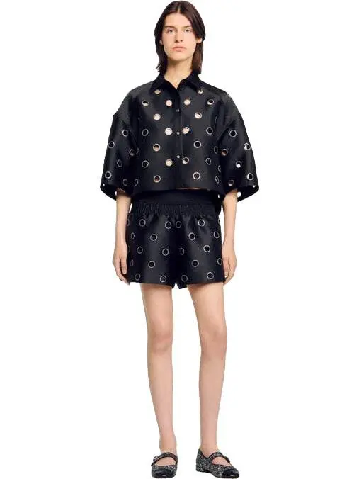 Sandro Oversized Rhinestone Shirt - Black