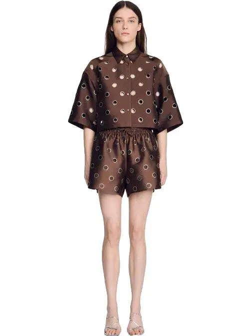 Sandro Oversized Shirt With Rhinestone Accents - Brown