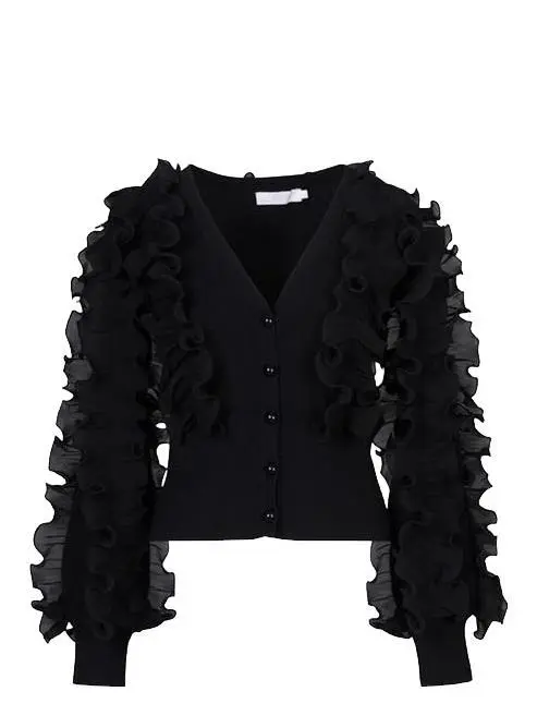 Anne Fontaine Ciline Ruffle Cardigan - Black