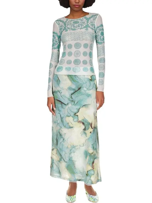 Anna Sui Cosmos Mesh Skirt - Jade Multi