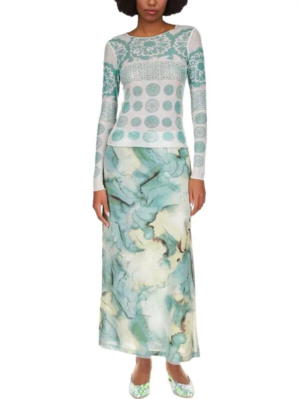 Anna Sui Cosmos Mesh Skirt - Jade Multi