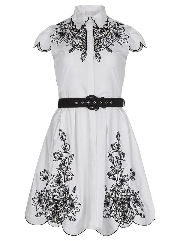 Anne Fontaine Adelina White Poplin Shirt Dress With Black Embroidery Detailing - Black/white