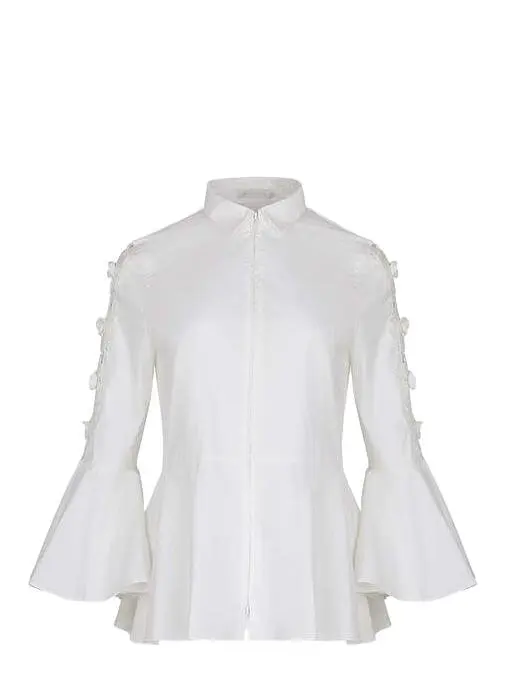 Anne Fontaine Poplin Peplum Shirt - White