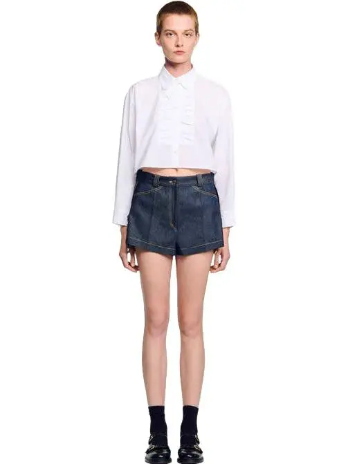 Sandro Denim Belt Loop Shorts - Deep Blue