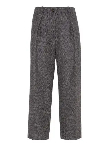 Brunello Cucinelli Herringbone Tweed Pleated Trousers - Blue