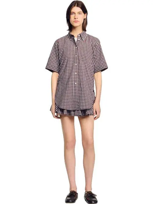 Sandro Oversized Checkered Shirt - Brown