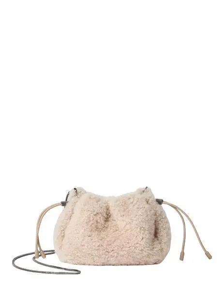 Brunello Cucinelli Shearling Mini Bucket Bag - Milk