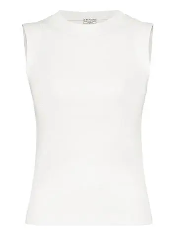 Brunello Cucinelli Ribbed Jersey Top - Ivory