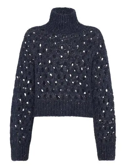 Brunello Cucinelli Net Knitted Sweater - Navy Blue