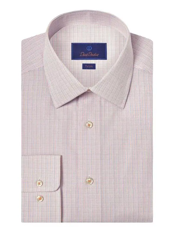 David Donahue Trim Fit Check Cotton Dress Shirt - White/melon