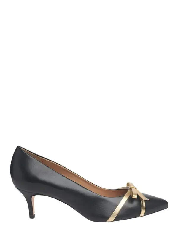 JOAN OLOFF SHOES Celine Tapered Kitten Heel Pumps With Bow Detailing - Black