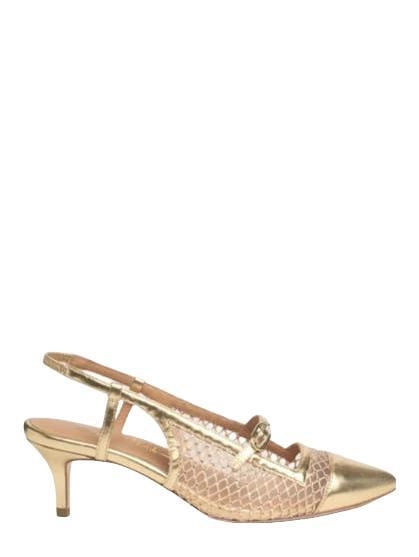 JOAN OLOFF SHOES Chloe Slingback Kitten Heel Pumps - Gold