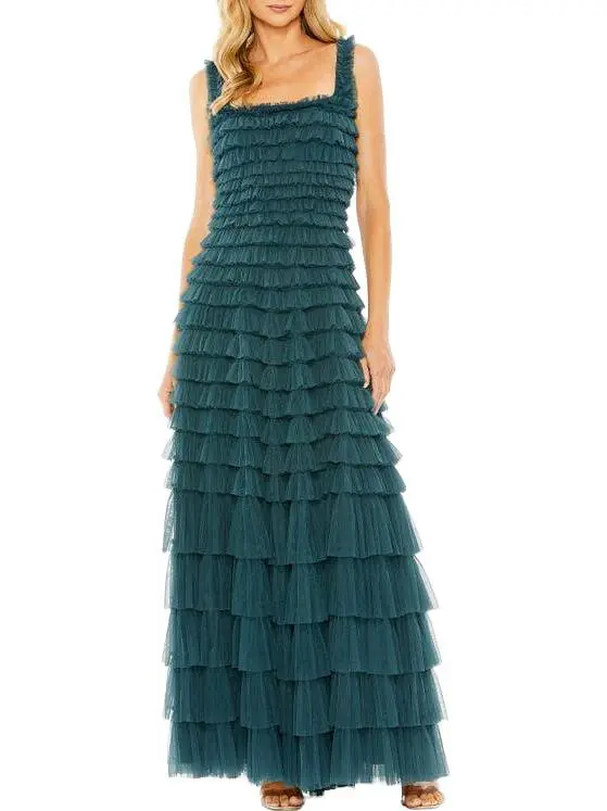 Mac Duggal Ruffled Mesh Gown - Teal
