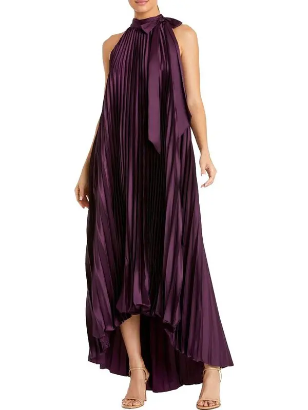 Mac Duggal Pleated Halter Neck High-low Gown - Plum